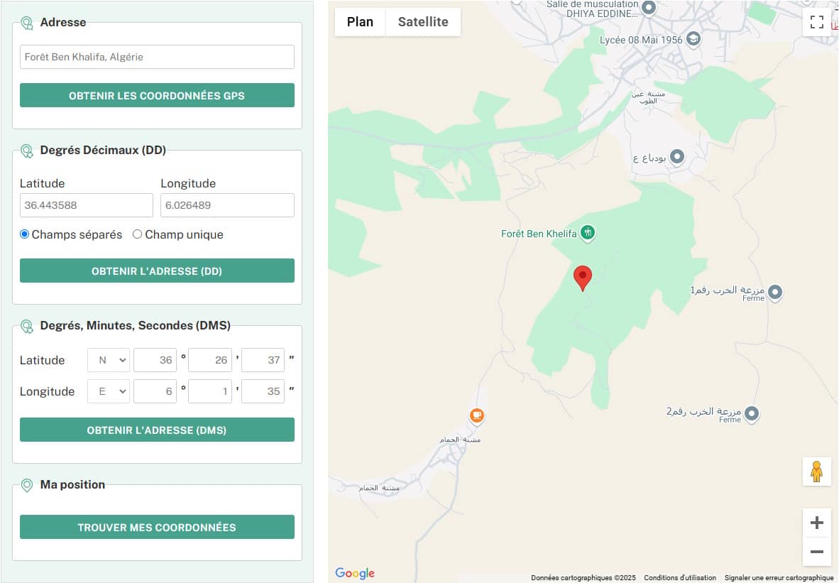 Latitude : 36.443588 longitude : 6.026489 : forêt Ben Khalifa, Algérie